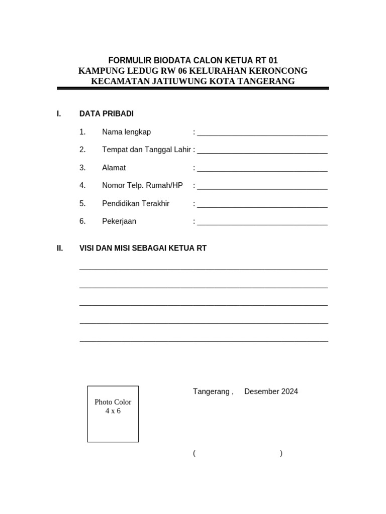 Formulir Calon RT | PDF