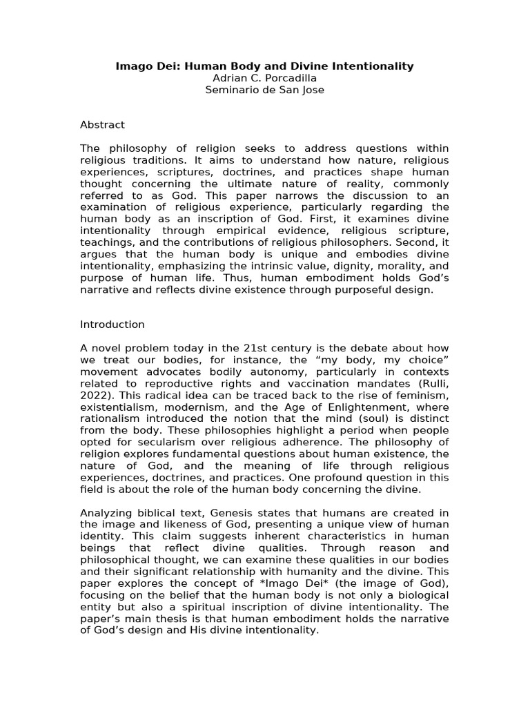Imago Dei - Human Body and Divine Intentionality | PDF | Image Of God | God