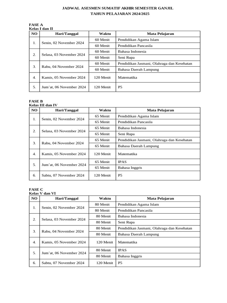 Jadwal Pas-sas Ganjil 2024 | PDF