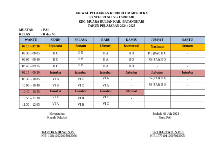 JADWAL PELAJARAN Pai | PDF