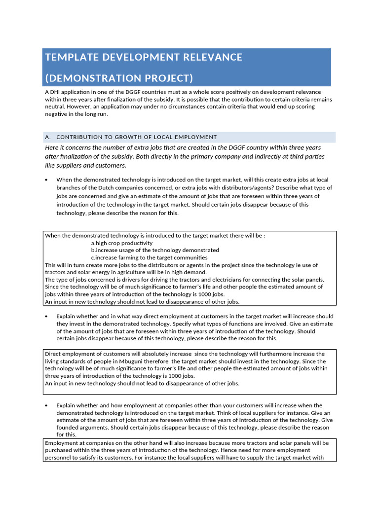 Template Development Relevance Demonstration Project (Word) | PDF ...
