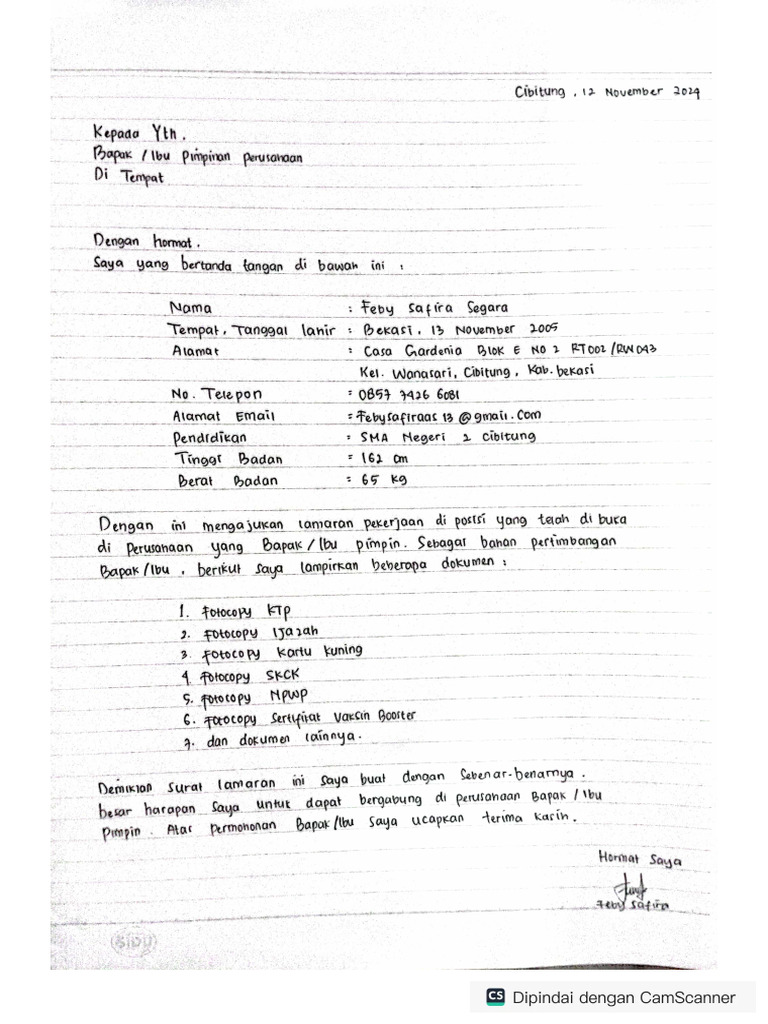 Surat Lamaran Kerja Scan | PDF