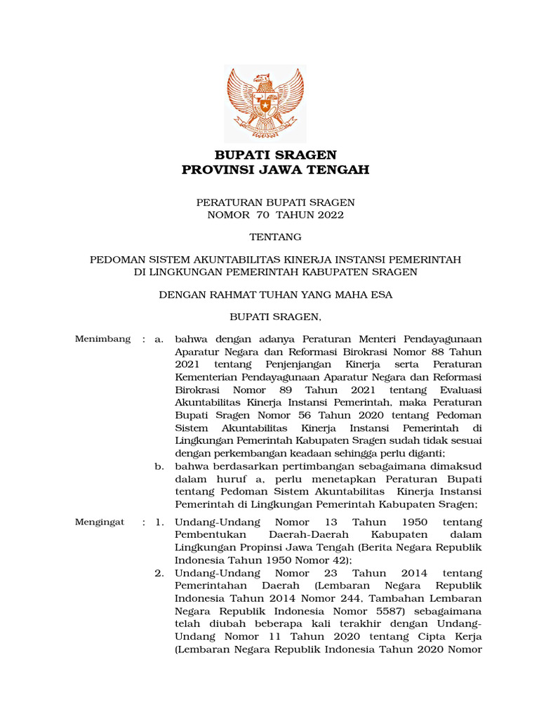 Perbup No 70 TH 2022 | PDF