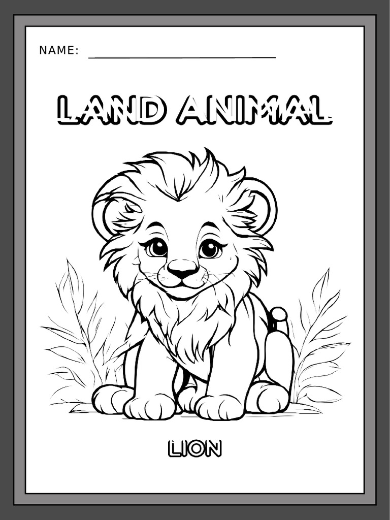 Land Animals Coloring Pages Activity Worksheet in Black and White ...