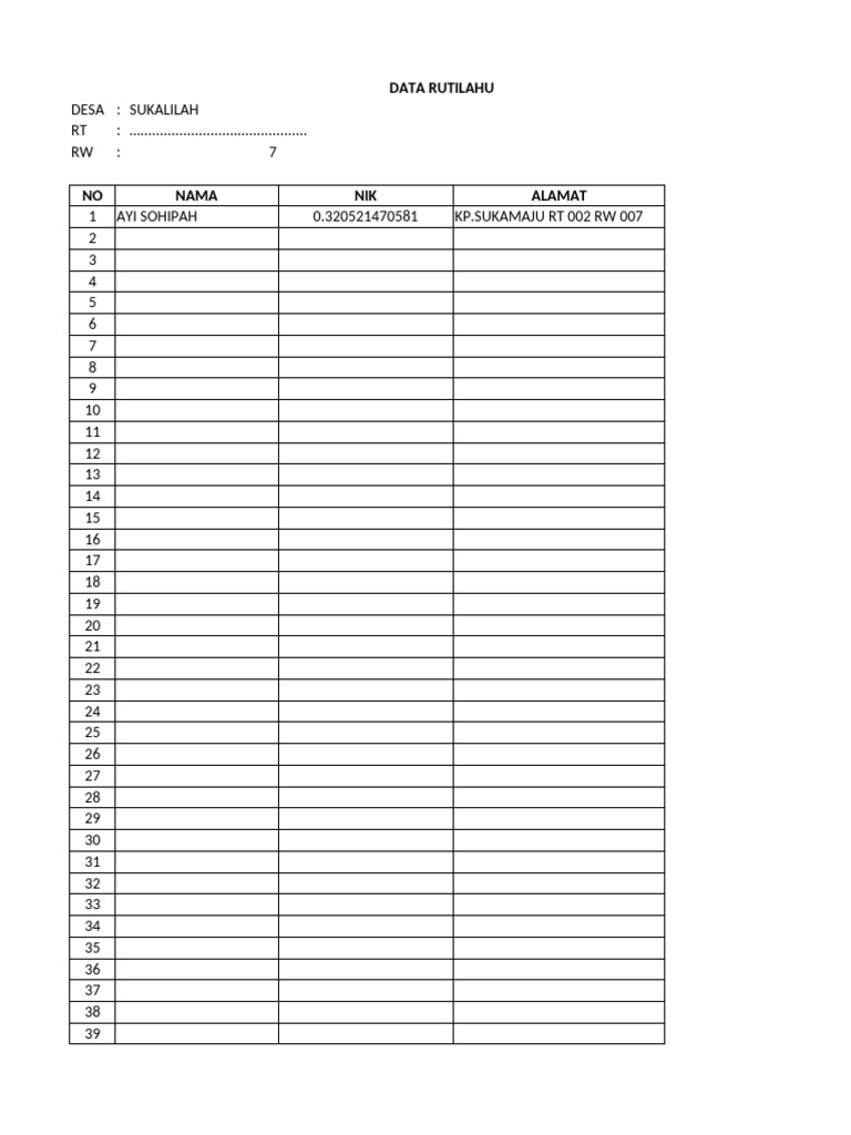 Form Isian Data Masyarakat Miskin | PDF