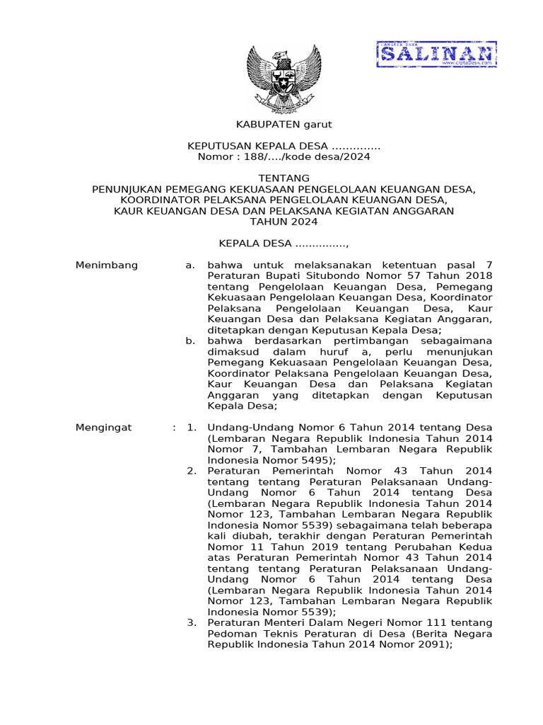 2024_SK PKPKD Dan PPKD [Www.ciptaDesa.com] | PDF