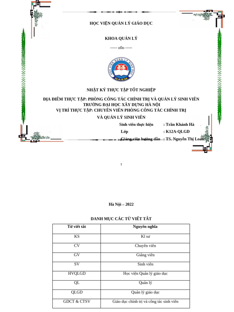 Nhật ký tttn HVQLGD | PDF