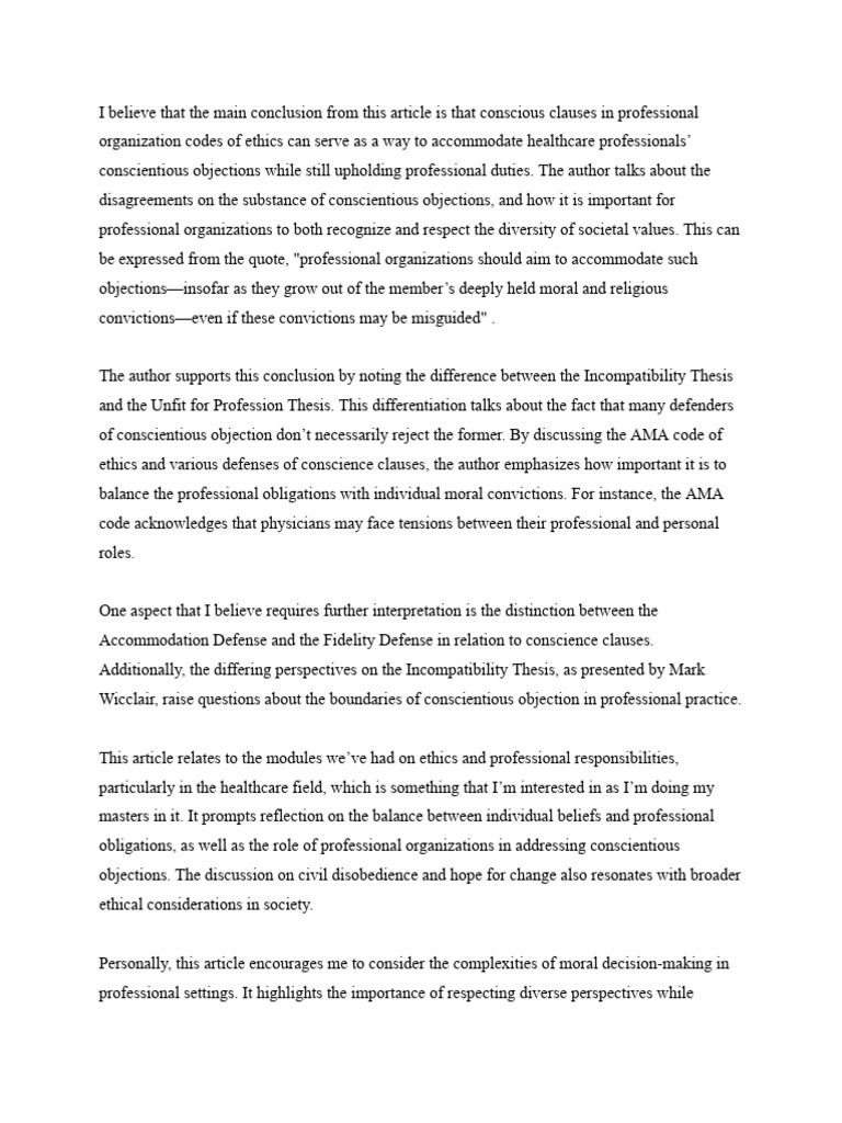 4.2 RA - Howard - Reflection & Analysis | PDF | Conscience | Conscientious Objector