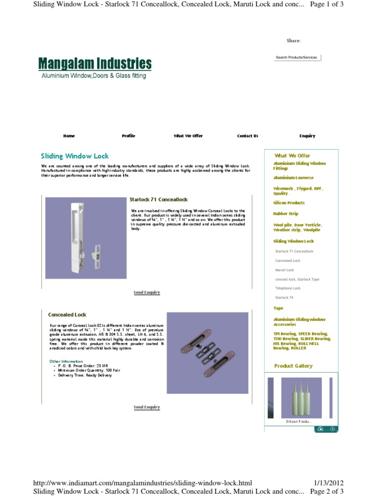 Sliding Window Lock | PDF | Extrusion | Aluminium