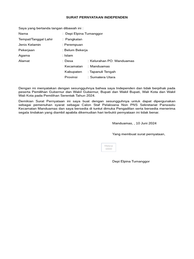 Surat Pernyataan Independen | PDF