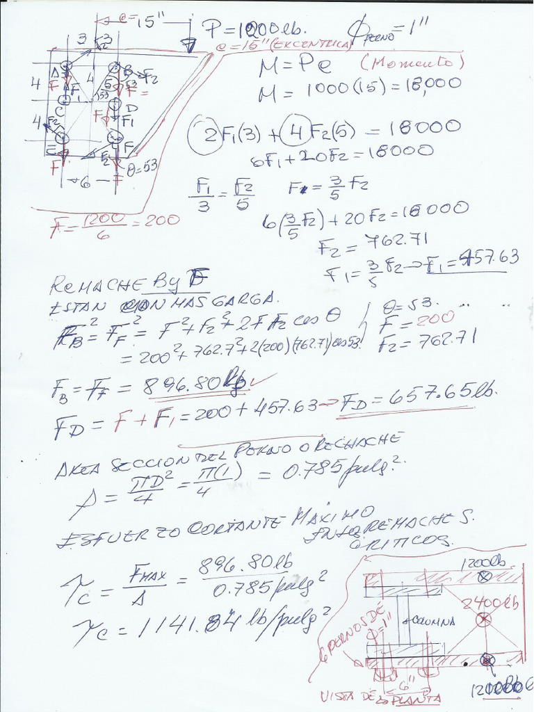 Uniones Remachadas Carga Excentrica PROB. TIPO a RES 2020 - II( 27-08-2020)( 29 DIC 2020) | PDF