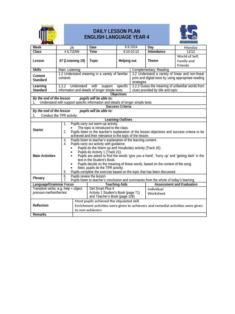 DAILY LESSON PLAN 26 | PDF | Lesson Plan | Teachers