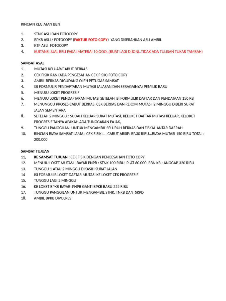 Rincian Kegiatan BBN | PDF