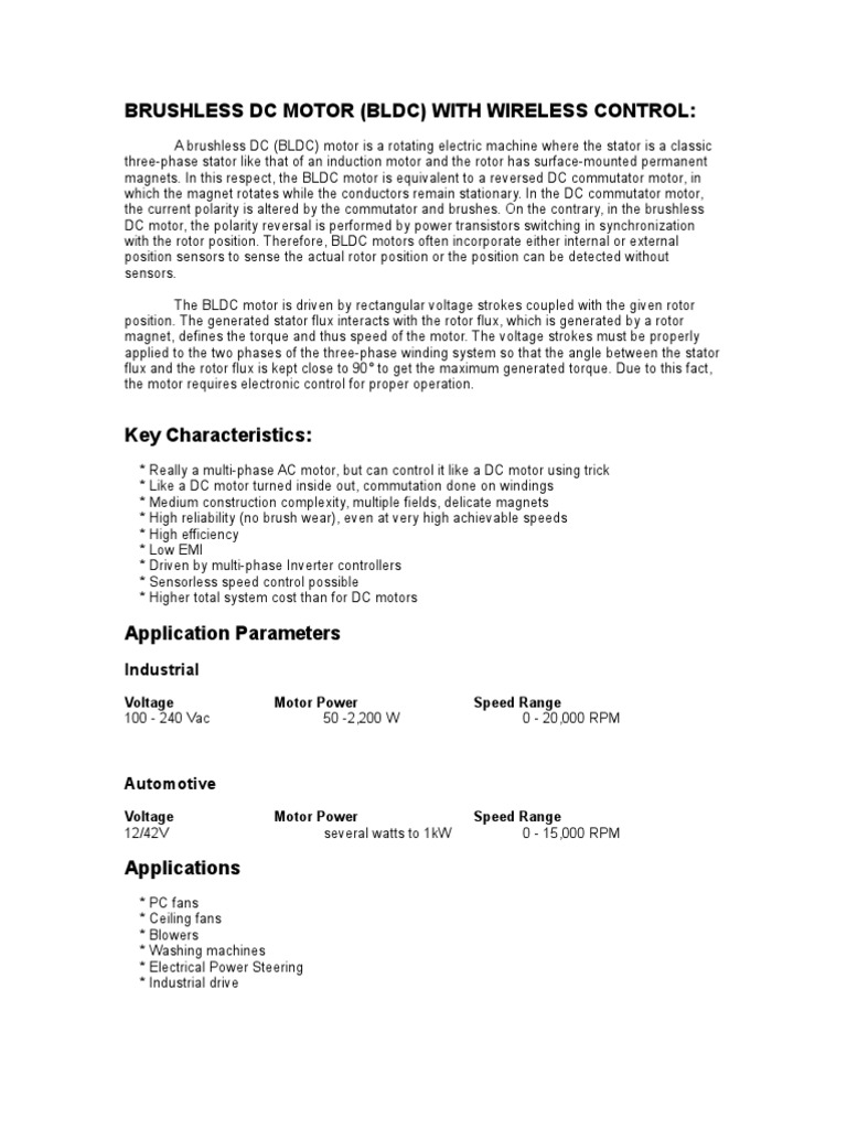 Wireless Control of Brushless DC Motors | PDF | Electric Motor | Power ...