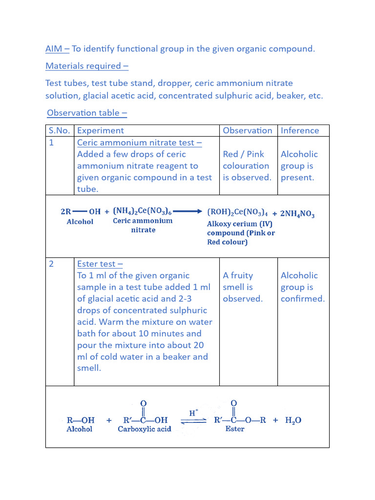 Organic Compound Functional Group Test | PDF