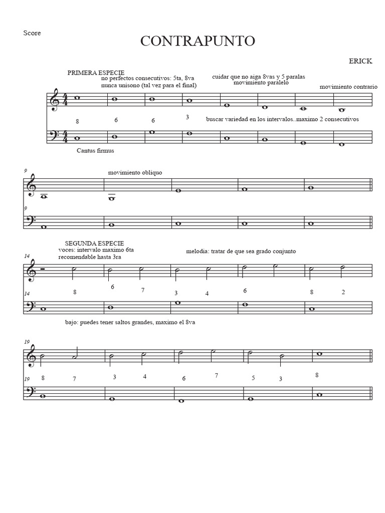 Reglas de Contrapunto: Cinco Especies | PDF | Teoría musical | Formas ...