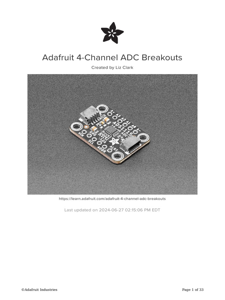 Adafruit 4-channel ADC breakouts | PDF | Analog To Digital Converter | Arduino