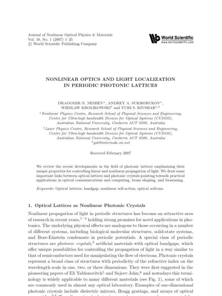 Dragomir N. Neshev Et Al - Nonlinear Optics and Light Localization in Periodic Photonic Lattices ...