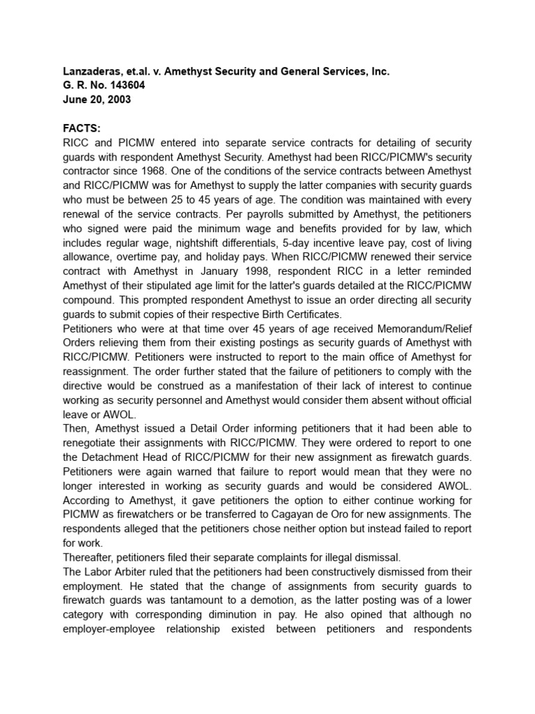 Lanzaderas, Et - Al. v. Amethyst Security and General Services, Inc ...