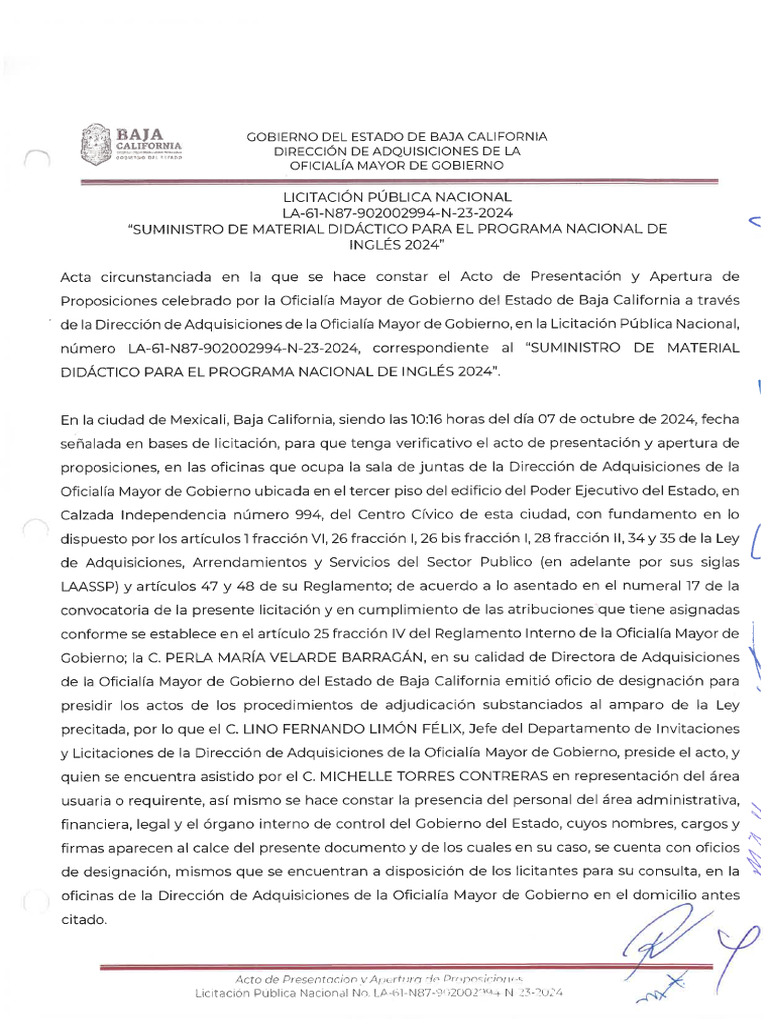 ACTA DE PRESENTACION DE PROPOSICIONES N23 | PDF