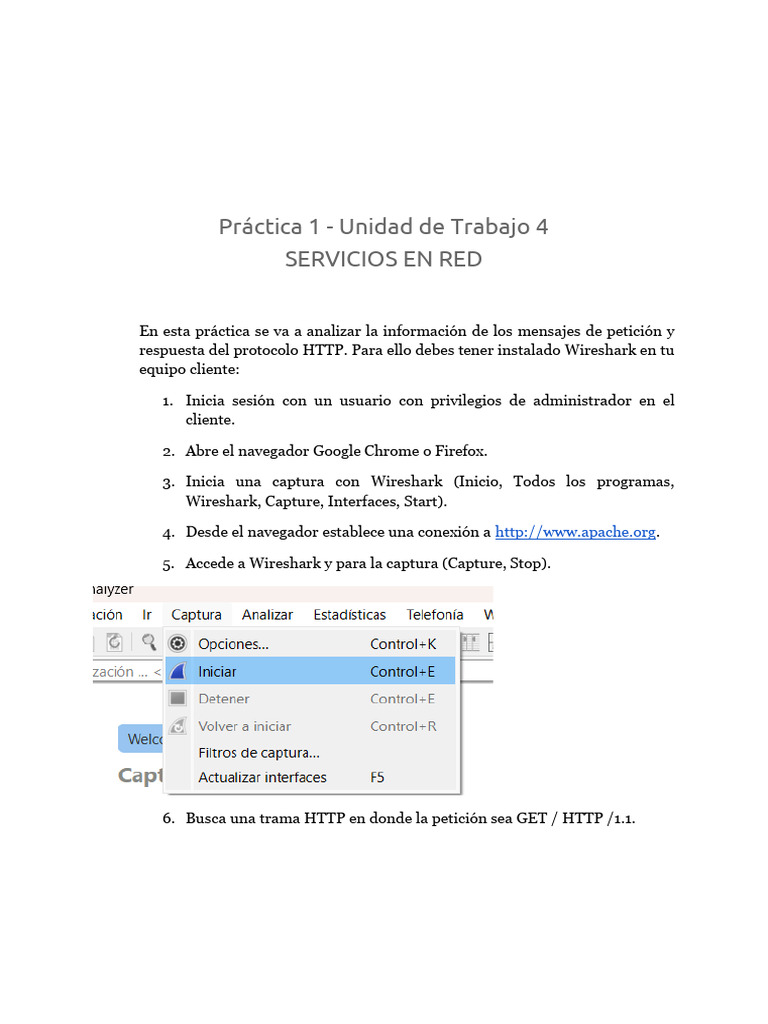 UT4 HTTP Practica 1 - Captura de tramas HTTP con Wireshark | PDF | Redes | Internet y web