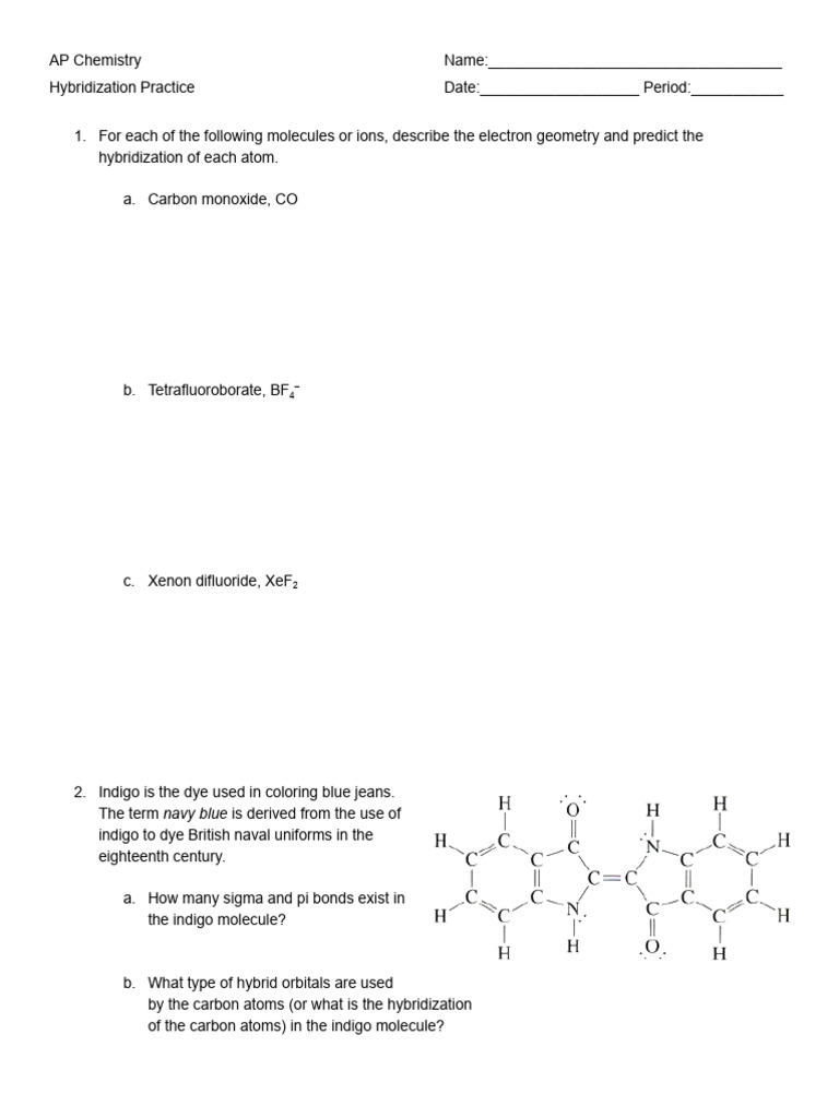 Carbon Hybridization in Indigo Molecule | PDF | Chemical Bond ...