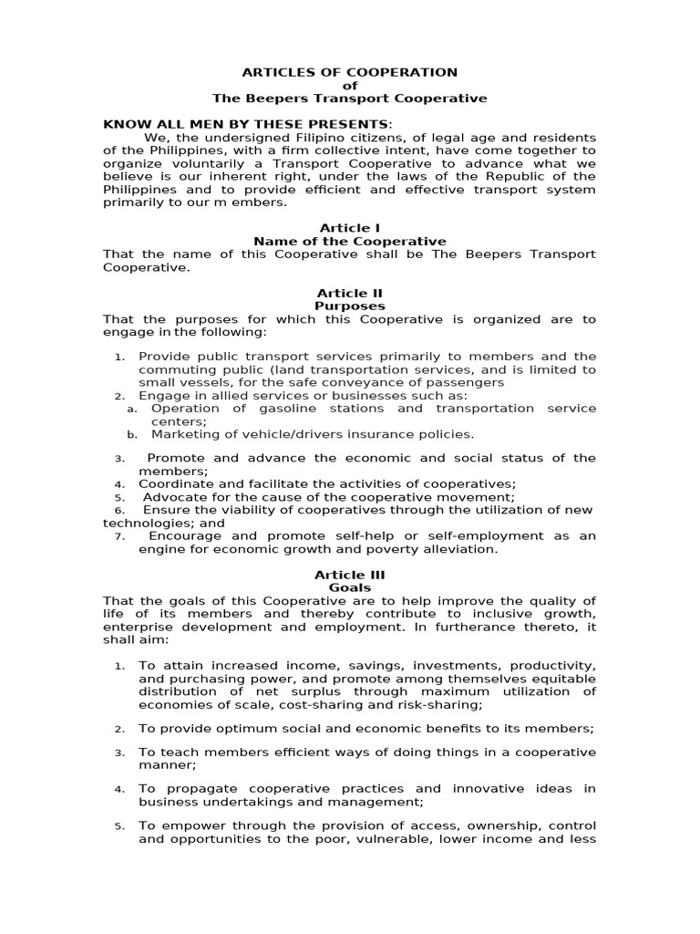 Articles of Cooperation | PDF | Cooperative | Poverty
