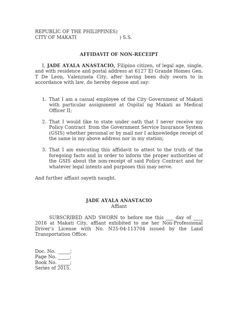Non Receipt Gsis Policy Contract | PDF