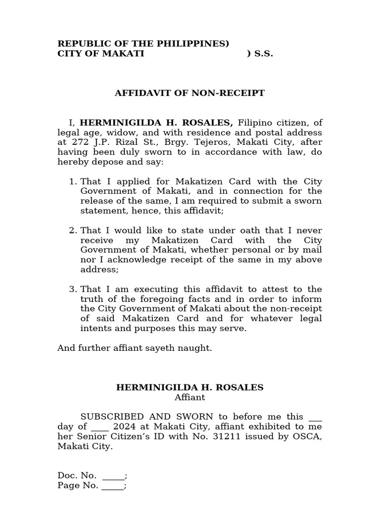 Non Receipt Makatizen Card | PDF