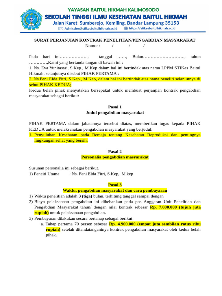 Contoh Kontrak Dana SBH | PDF