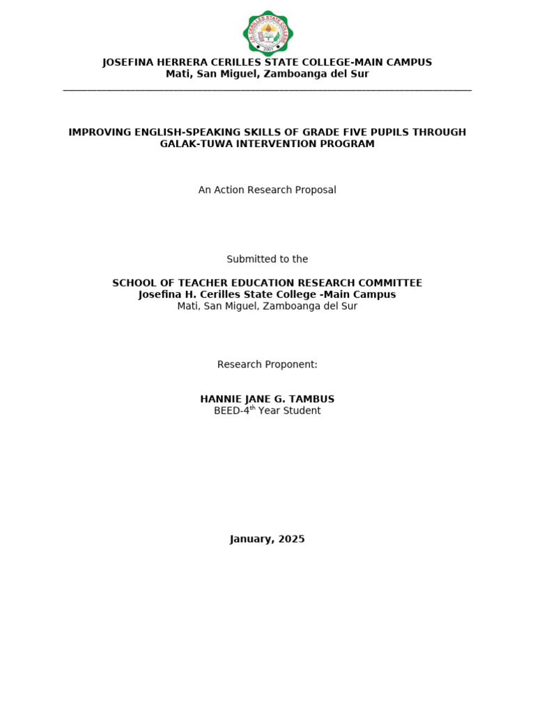 Updated Tambus, Hannie Jane G. Action Research Proposal | PDF | Learning | English Language