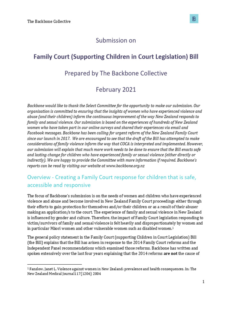 Submission Family Court Supporting Children in Court Bill Prepared by The Backbone Collective ...