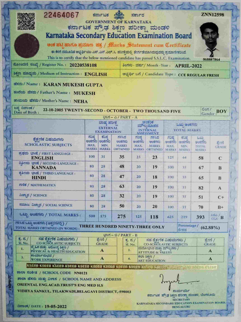 10th Mark Card | PDF