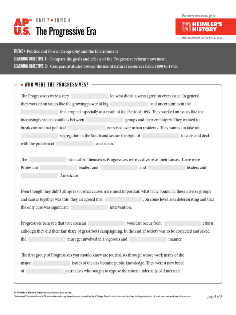AP US Unit 7 Topic 4 Noteguides | PDF | Progressivism In The United ...