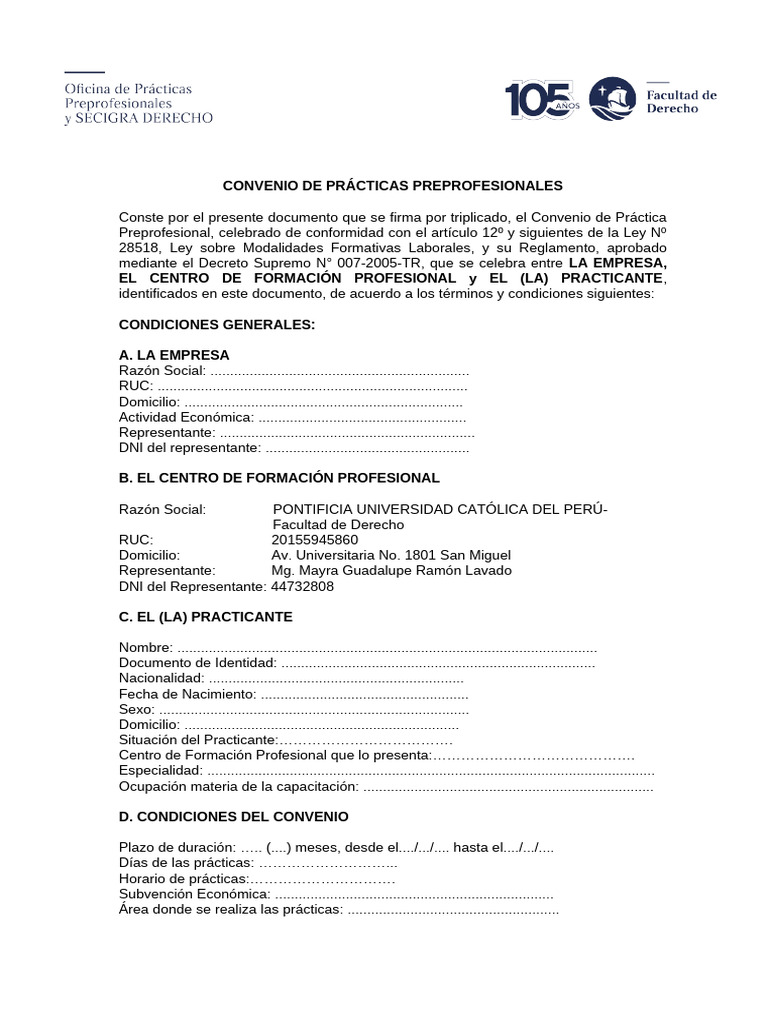 Formato Convenio de Practicas 1 1 | PDF | Derecho laboral | Documento ...