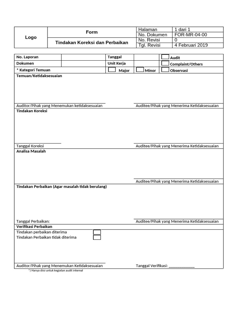 Form Tindakan Koreksi Dan Pencegahan - 1 | PDF