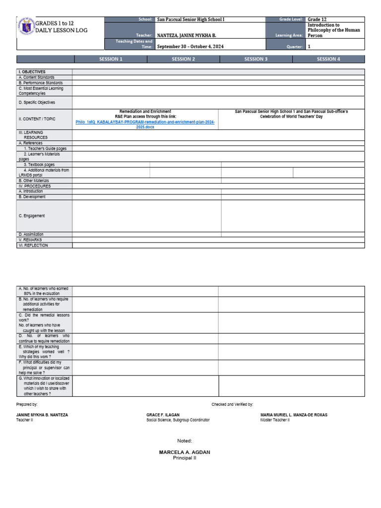 Grade 12 Philosophy Lesson Plan | PDF | Teachers | Pedagogy