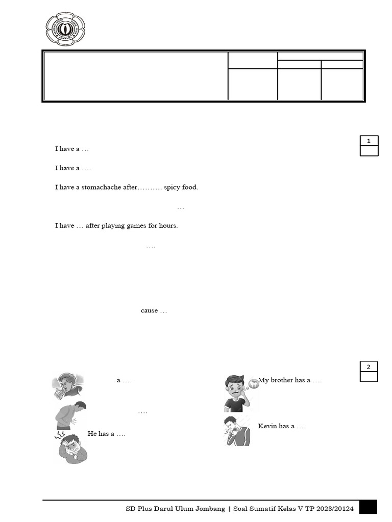 Soal PH Bahasa Inggris Kelas 5 Unit 4 | PDF | Medicine | Symptoms And Signs