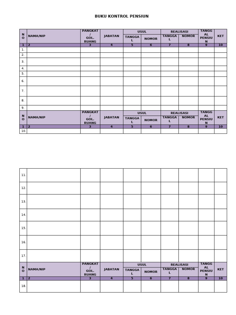 Buku Kontrol Pensiun 2025 | PDF
