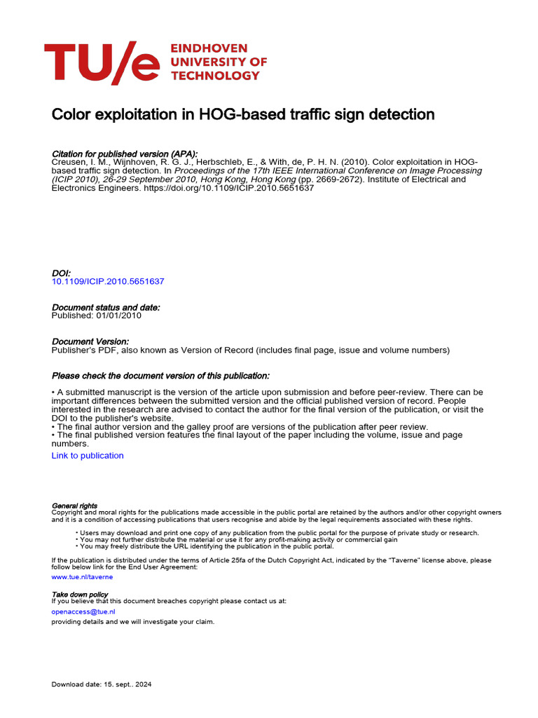 Color Exploitation in HOG-based Traffic Sign Detection | PDF | Support ...