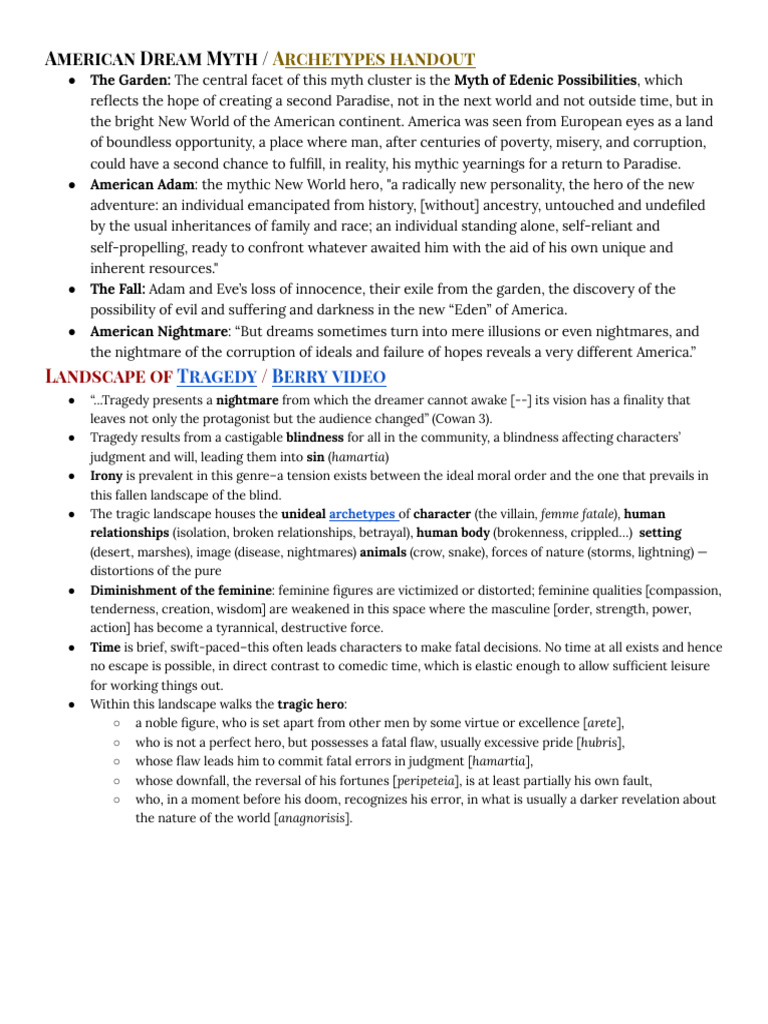 American Dream Myths and Tragic Archetypes | PDF