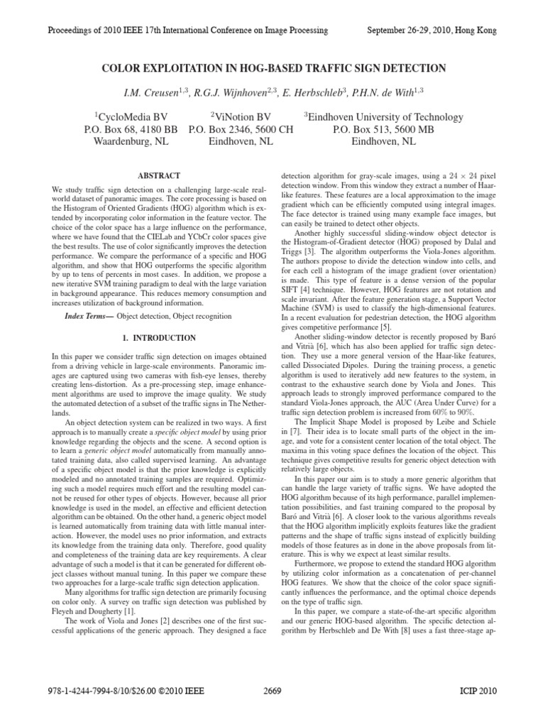 Color Exploitation in Hog-based Traffic Sign Detection | PDF | Support ...