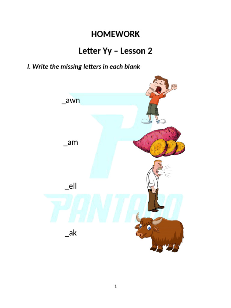 Letter Yy Homework Lesson 2 | PDF