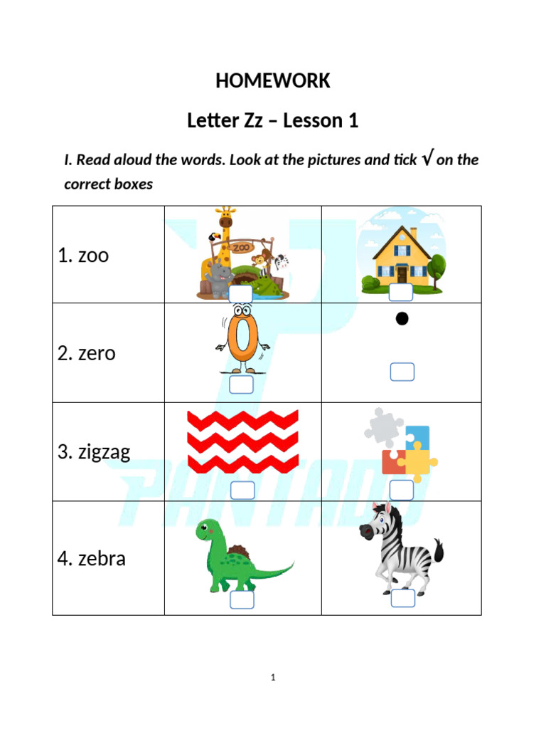 Level 1 - Unit 26 - Letter Z (Lesson 1) | PDF