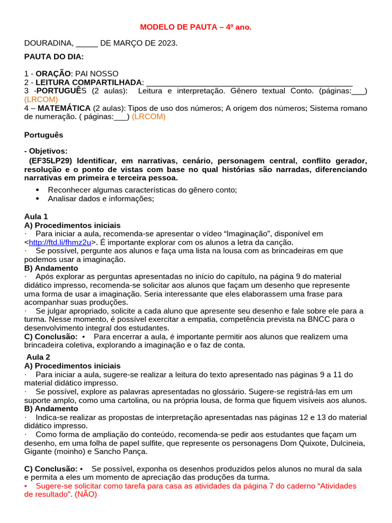 Modelo de Pauta - Ftd | PDF | Imaginação