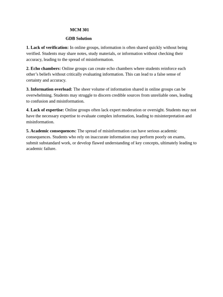 MCM 301 GDB Solution 1. Lack of Verification | PDF