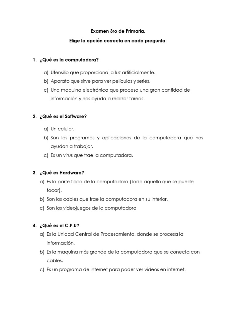 Examen de Computación 3ro Primaria | PDF
