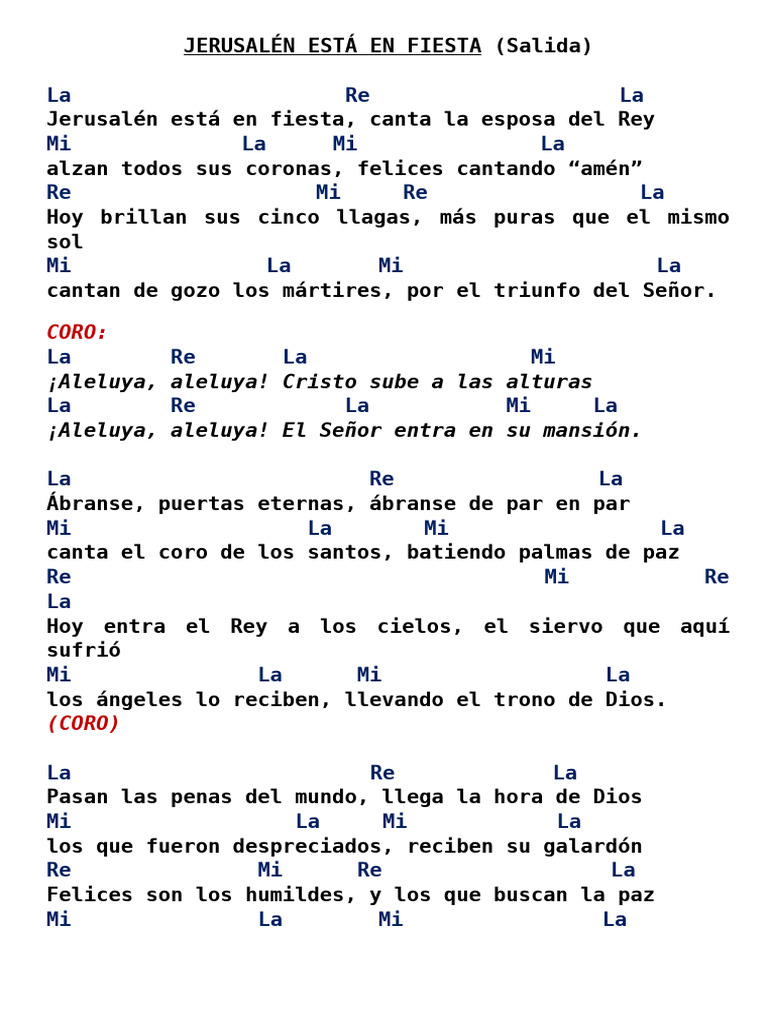 Jerusalén Está en Fiesta: Letra y Acordes | PDF