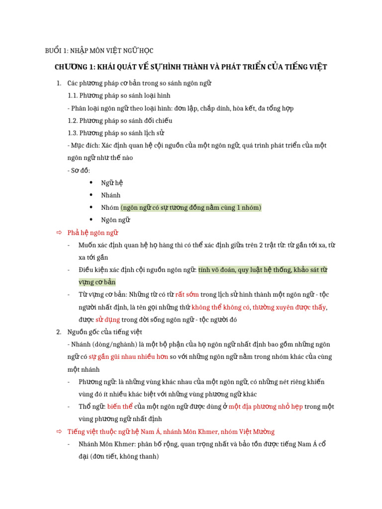 CH NG 1: Khái Quát V S Hình Thành Và Phát Tri N C A Ti NG Vi T | PDF