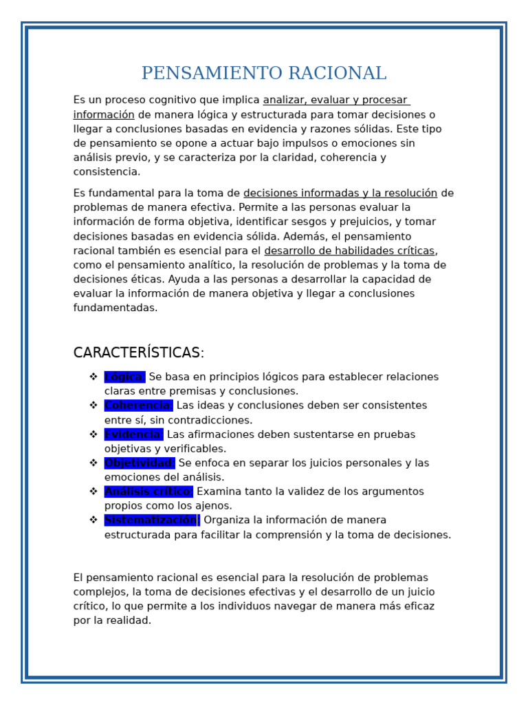 PENSAMIENTO RACIONAL Jorge García González D.I 1901-CV | PDF